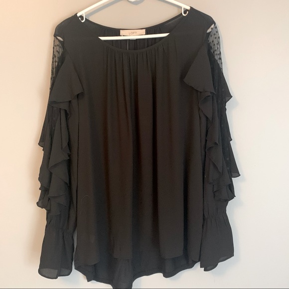 LOFT | Tops | Nwt Loft Black Ruffle Top | Poshmark
